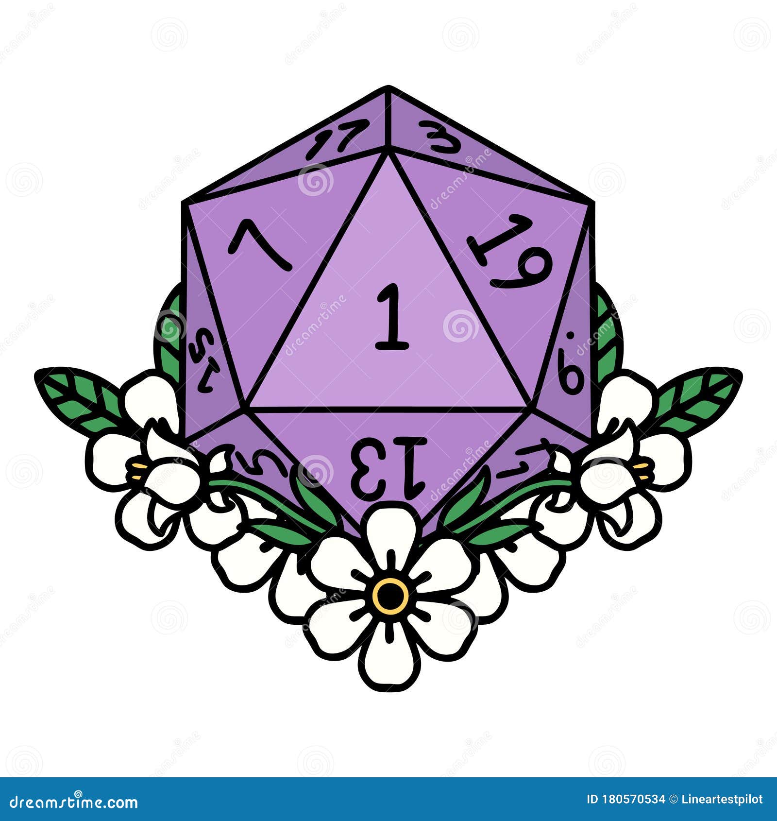 Natural One Dice Roll with Floral Elements Illustration Stock Vector ...