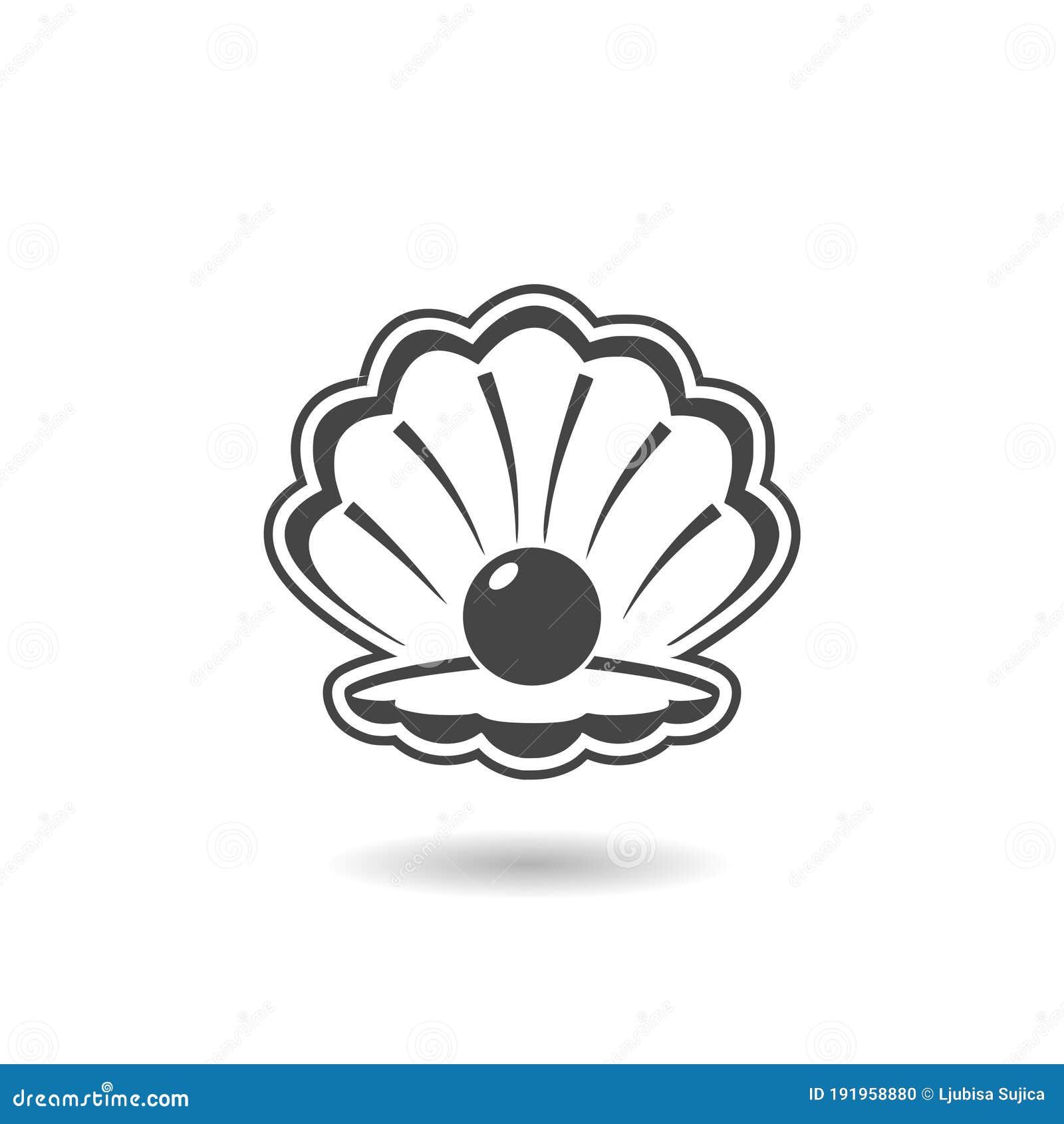 Natural Open Shell with Pearl Icon with Shadow Stock Vector ...