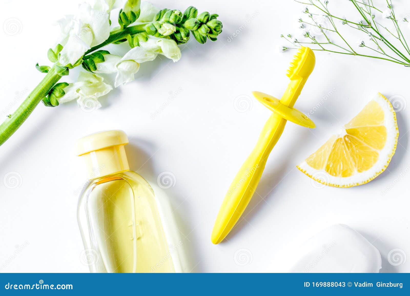 Natural Organic Cosmetics for Baby on White Background Top View Stock ...