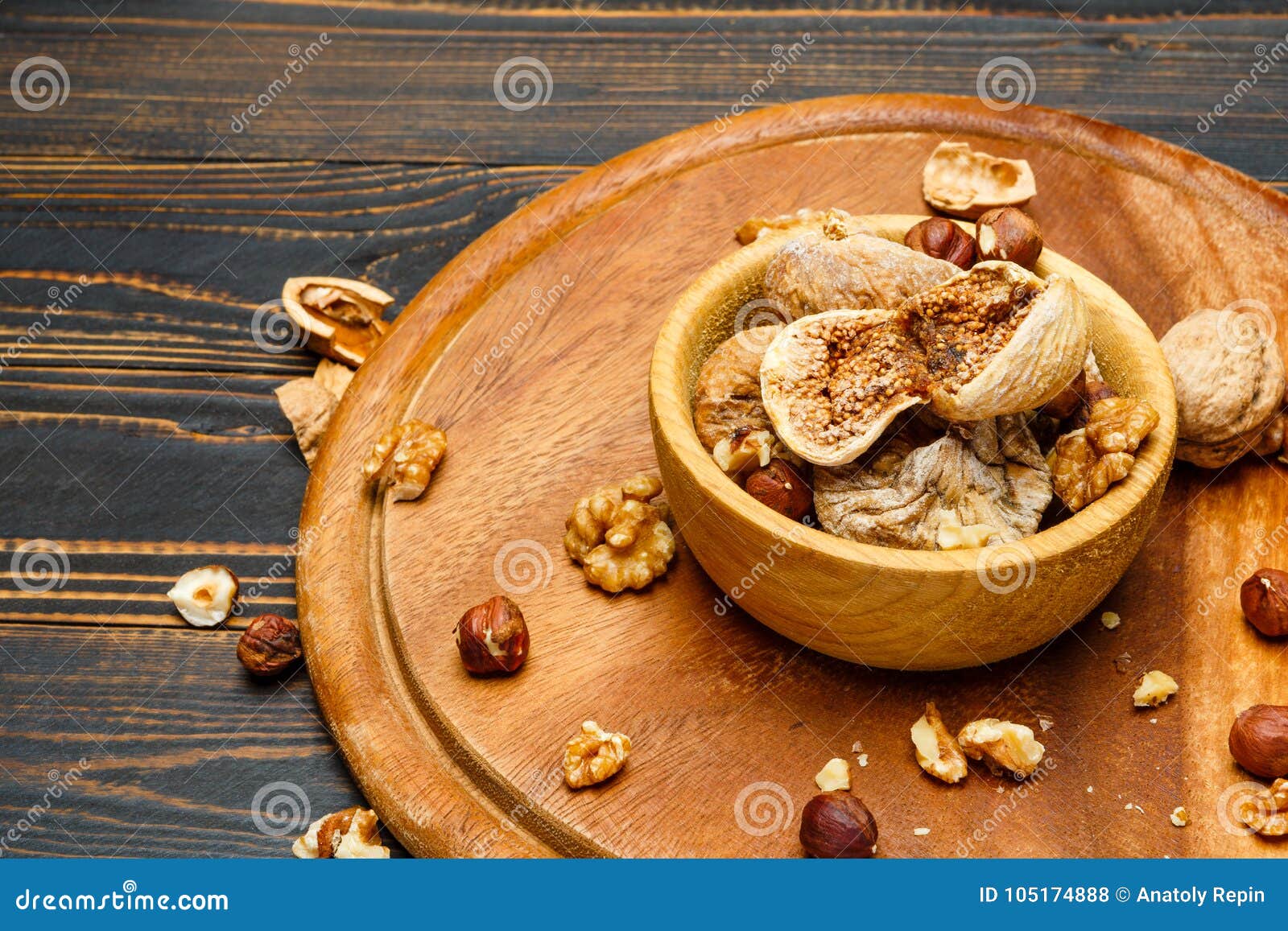 Dried Figs and Nuts on Wooden Background Stock Photo - Image of ...