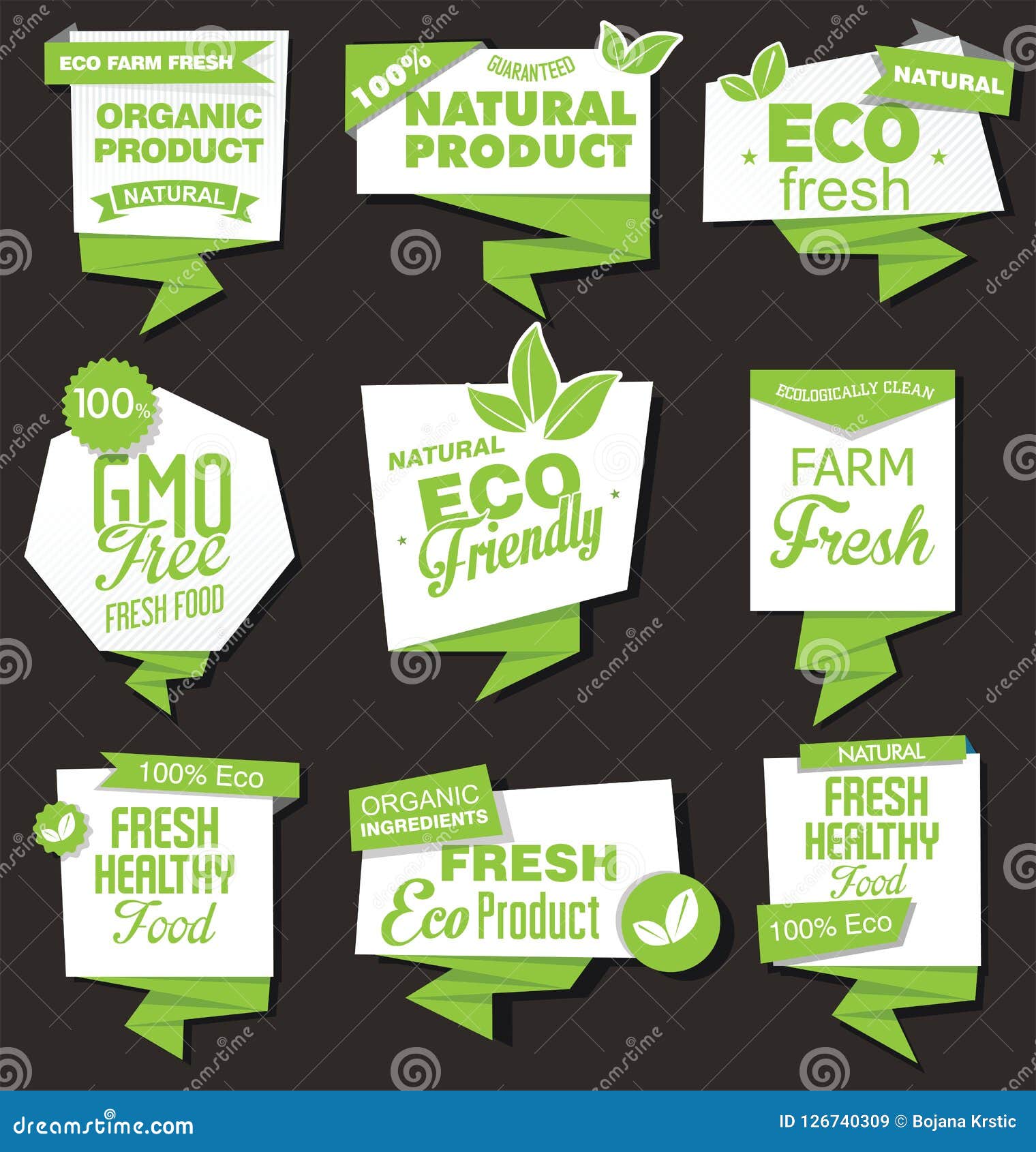 Natural Organic Products Collection of Labels Stock Illustration ...