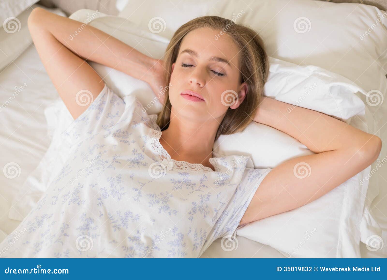Natural Peaceful Woman Napping in Bed Stock Photo - Image of pretty ...