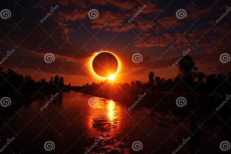 Natural Phenomenon - Total Solar Eclipse, River, Trees in the Dark ...