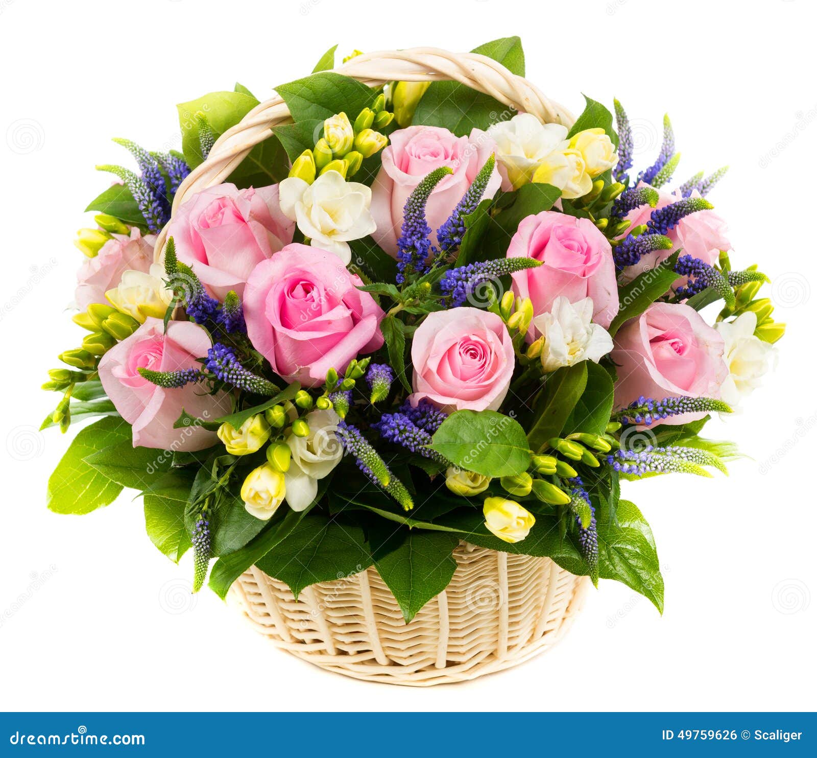 Natural Pink Roses in a Basket Stock Photo - Image of bouquet ...