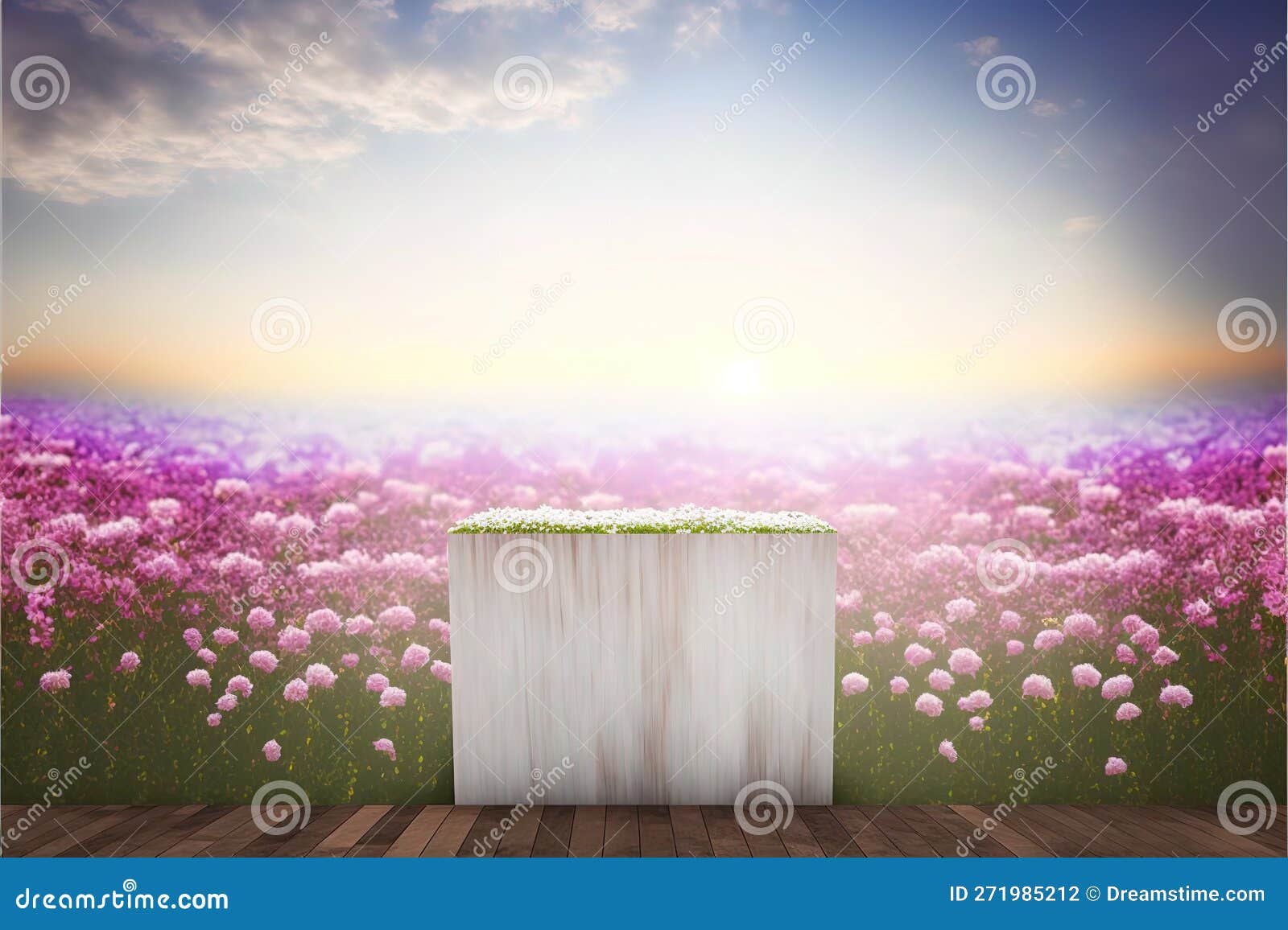Natural Podium Backdrop with Dreamy Flower Field. Generative AI Stock ...