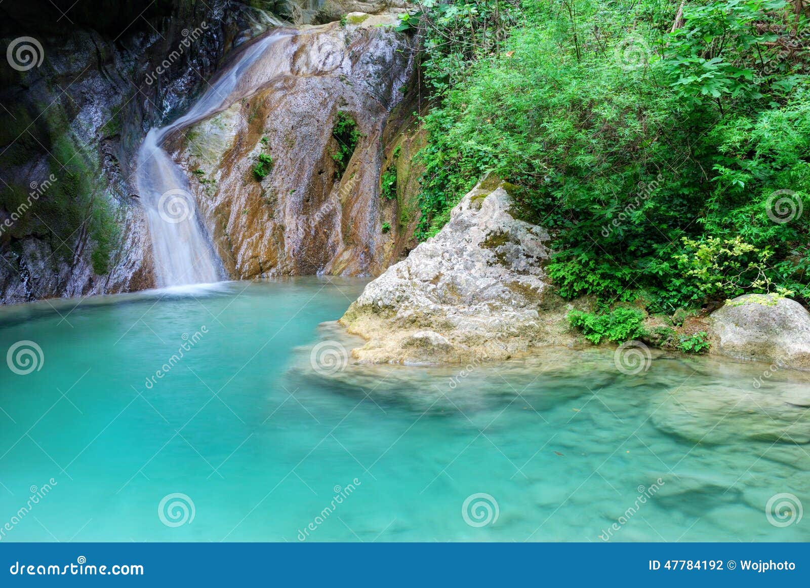 Natural Pool with Azure Water and a Small Waterfall Stock Photo - Image ...