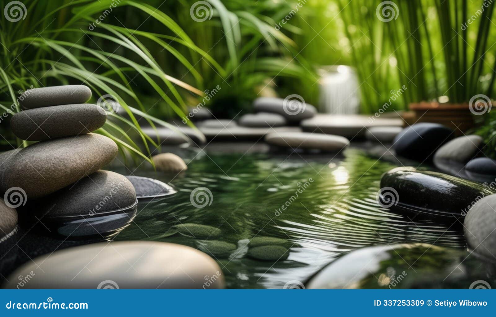 Natural Pool Concept with Rocks and Bamboo Trees Stock Image - Image of ...