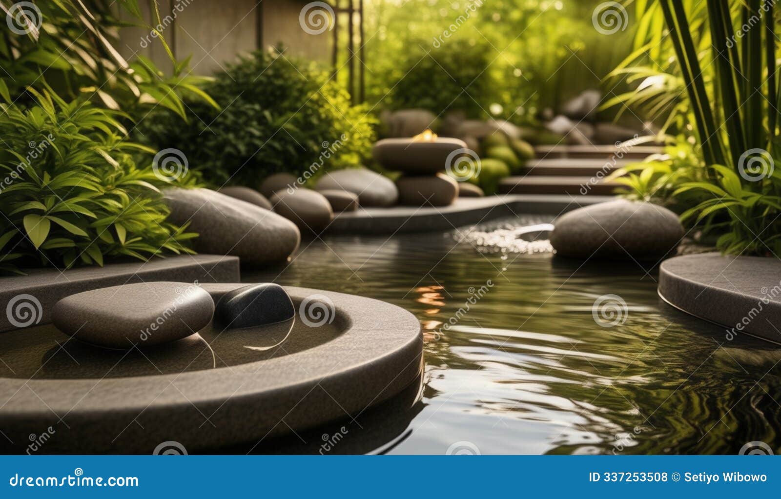 Natural Pool Concept with Rocks and Bamboo Trees Stock Photo - Image of ...