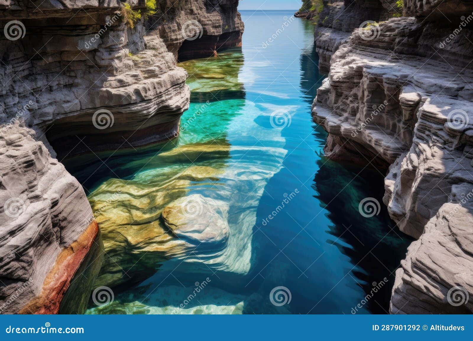 Natural Pool with Unique Rock Formations and Clear Blue Water Stock ...