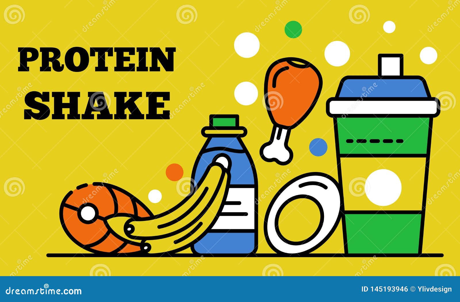 Natural Protein Shake Banner, Outline Style Stock Vector - Illustration ...
