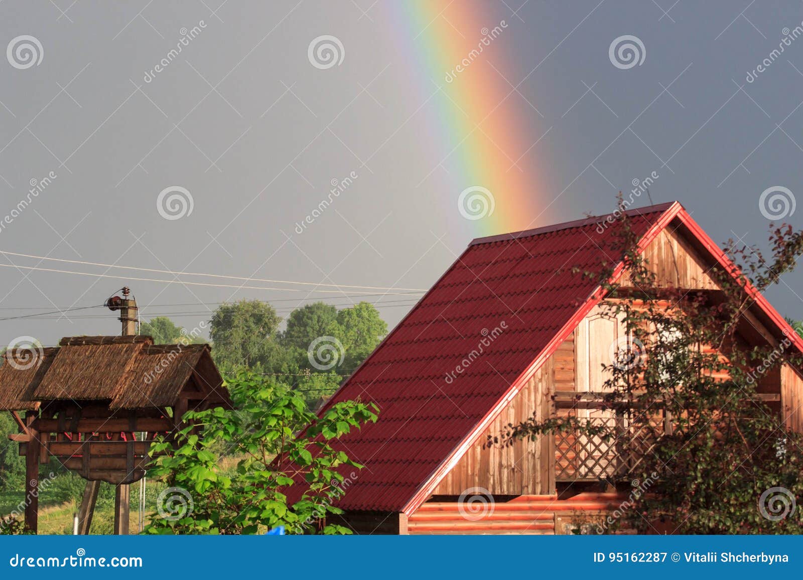 Natural Rainbow Over the Roof of the House Stock Image - Image of rain ...