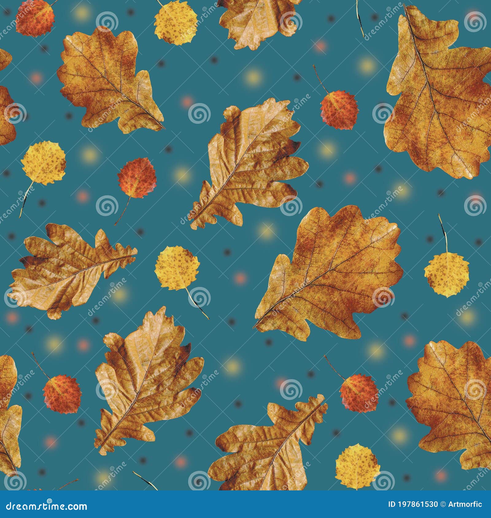 Natural Real Autumn Leaves Repeated Pattern Seamless Wallpaper on Dark ...