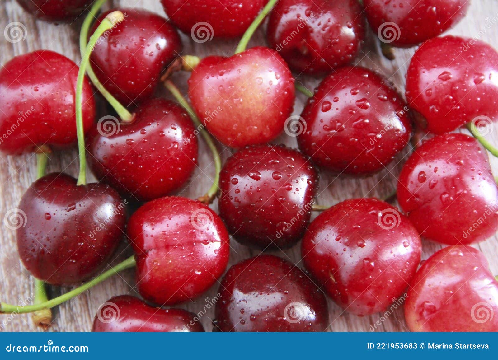 Natural Red Cherry Fruit with Green Peduncle Stock Image - Image of ...