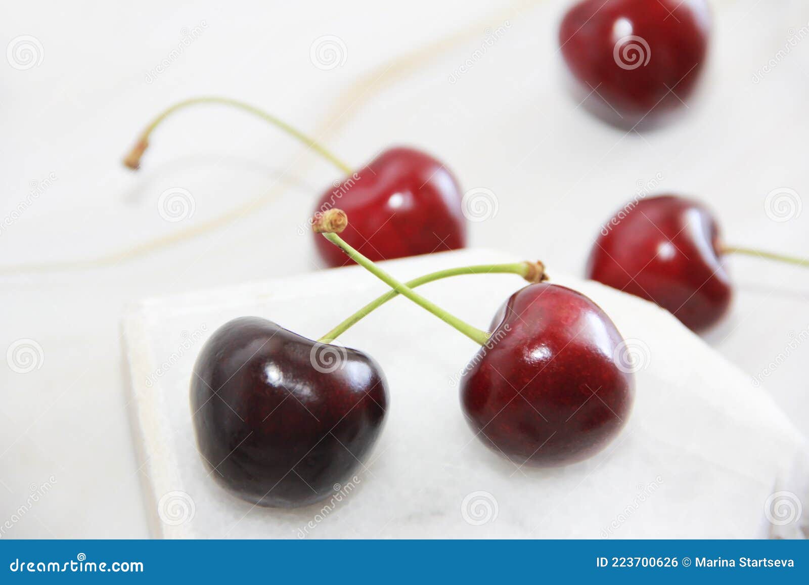 Natural Red Cherry on a Marble Stone Stock Photo - Image of colours ...