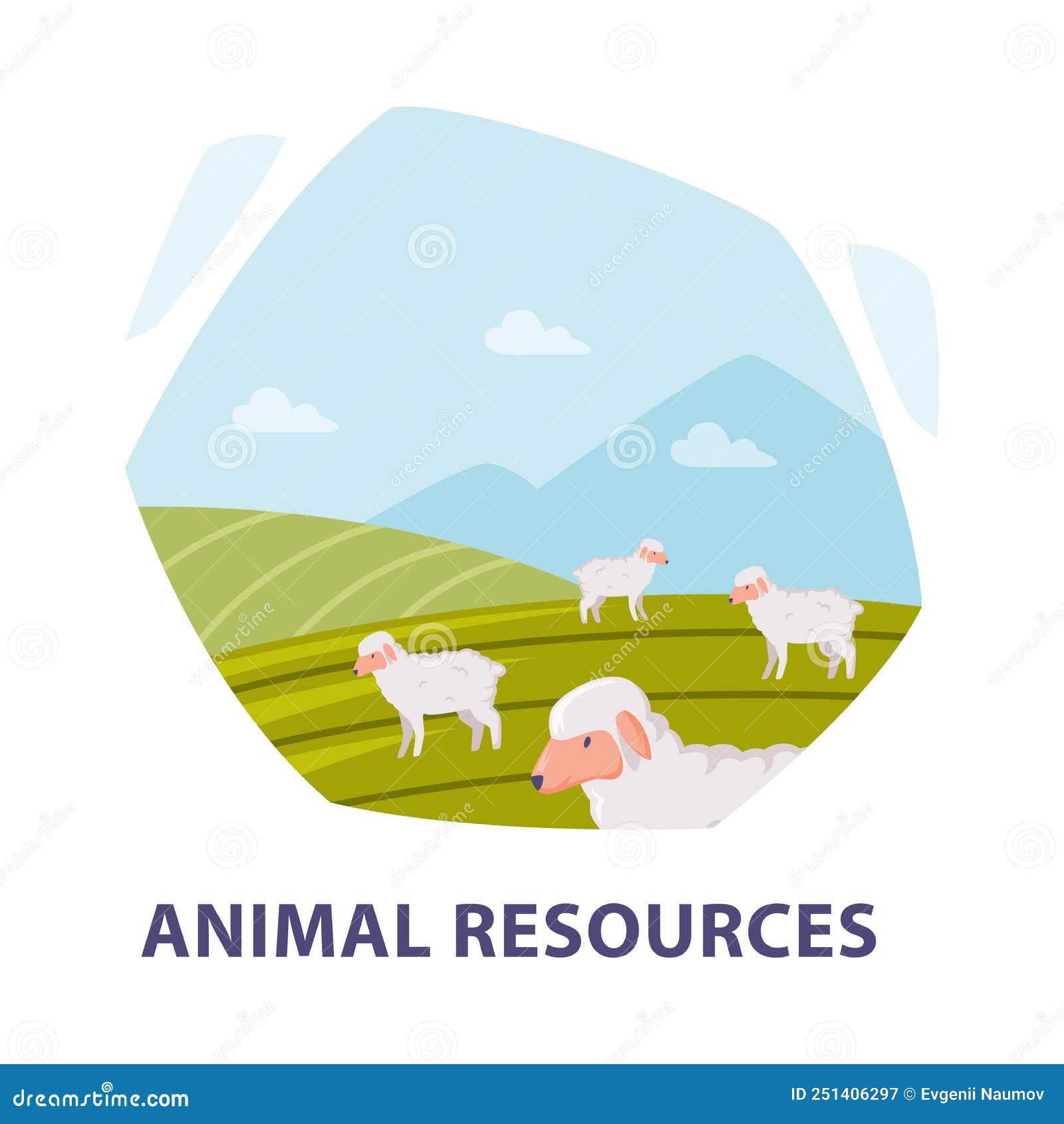 Natural Resource with Animals Grazing on Green Pasture Hexagonal Shape ...