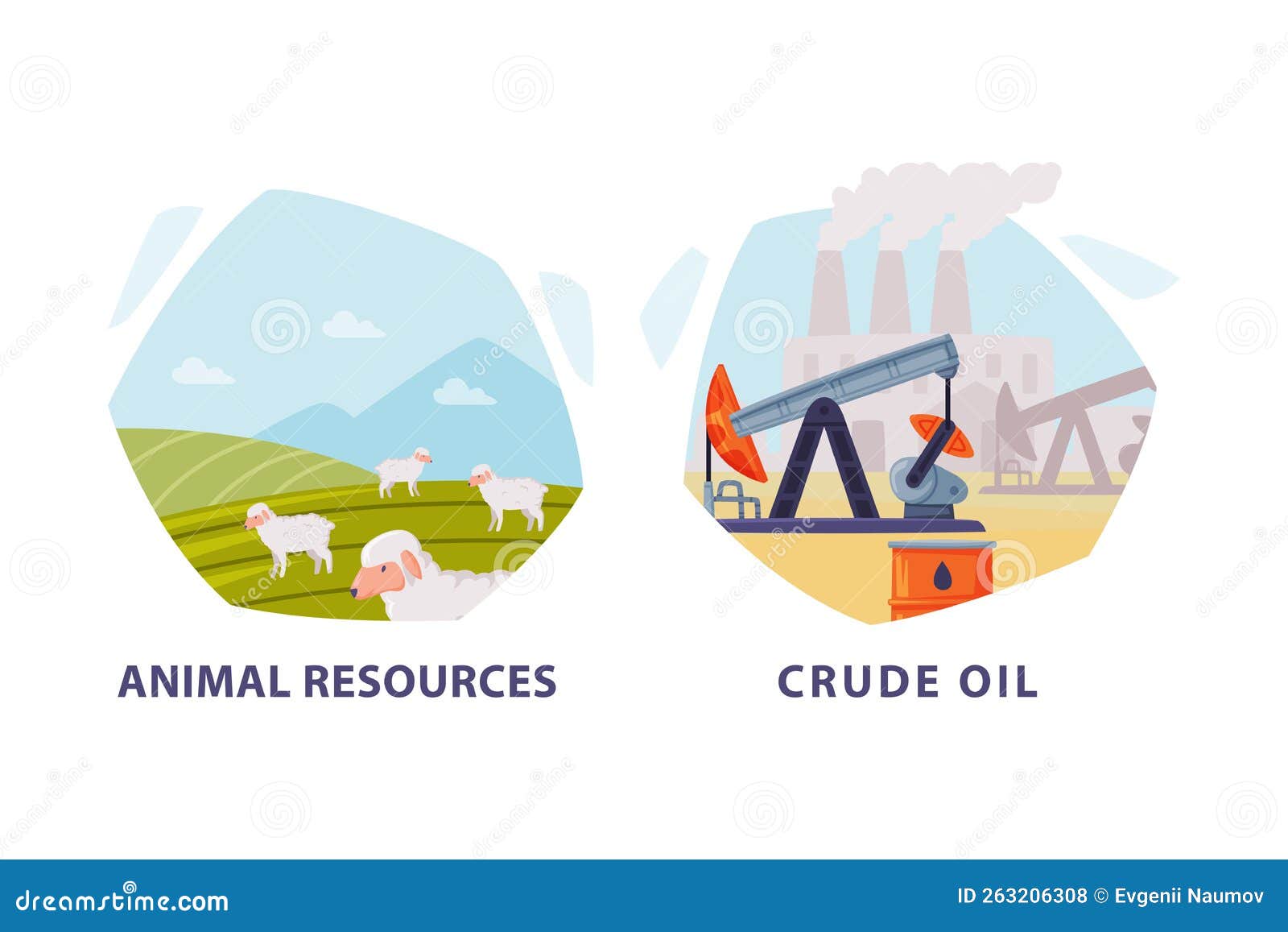 Natural Resource with Crude Oil and Animals Hexagonal Shape Picture ...