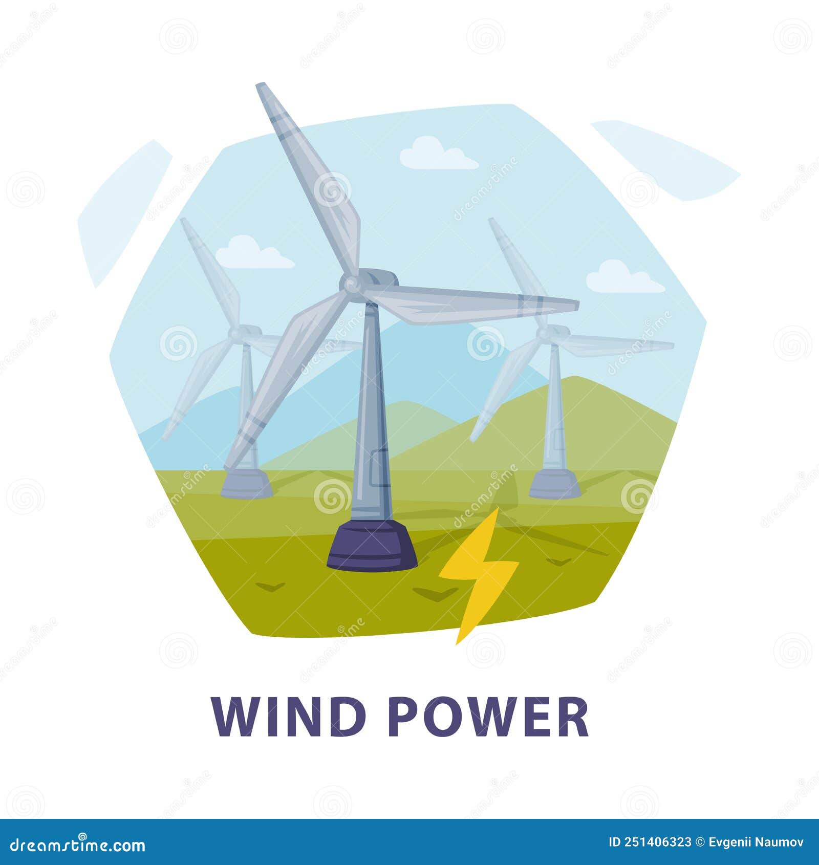 Natural Resource with Wind Power Generator Hexagonal Shape Picture ...