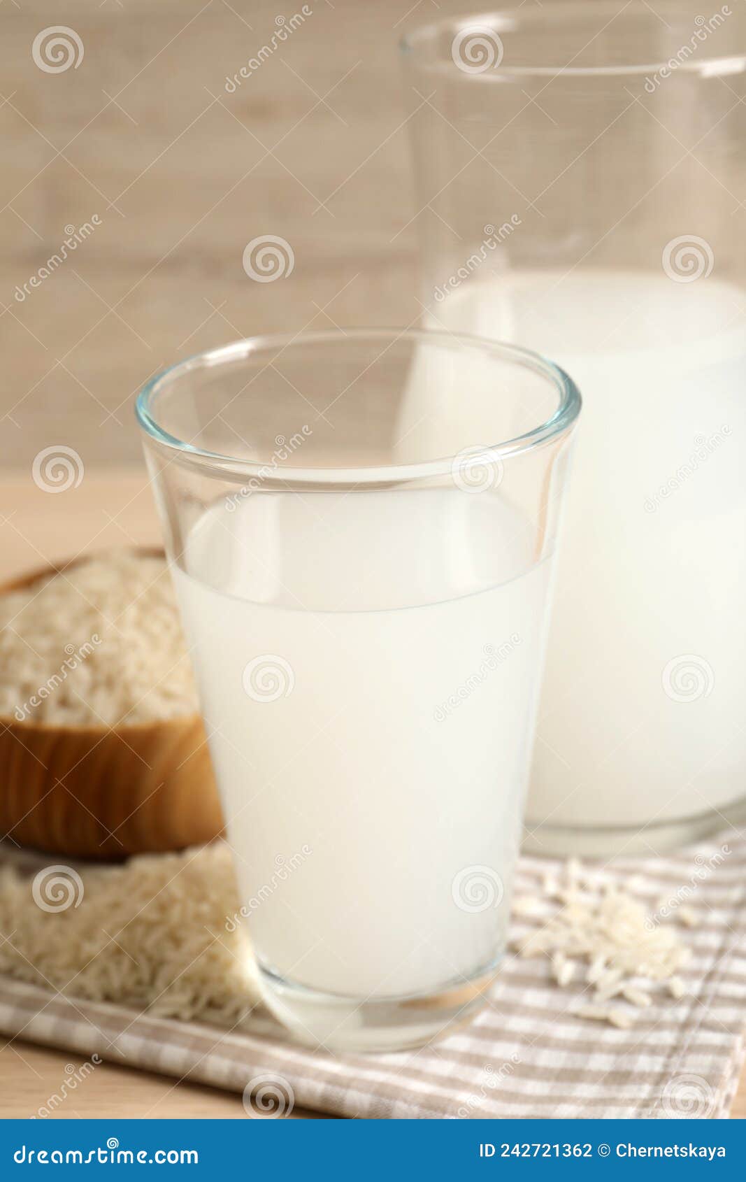 Natural Rice Water and Grains on Table, Closeup Stock Photo - Image of ...
