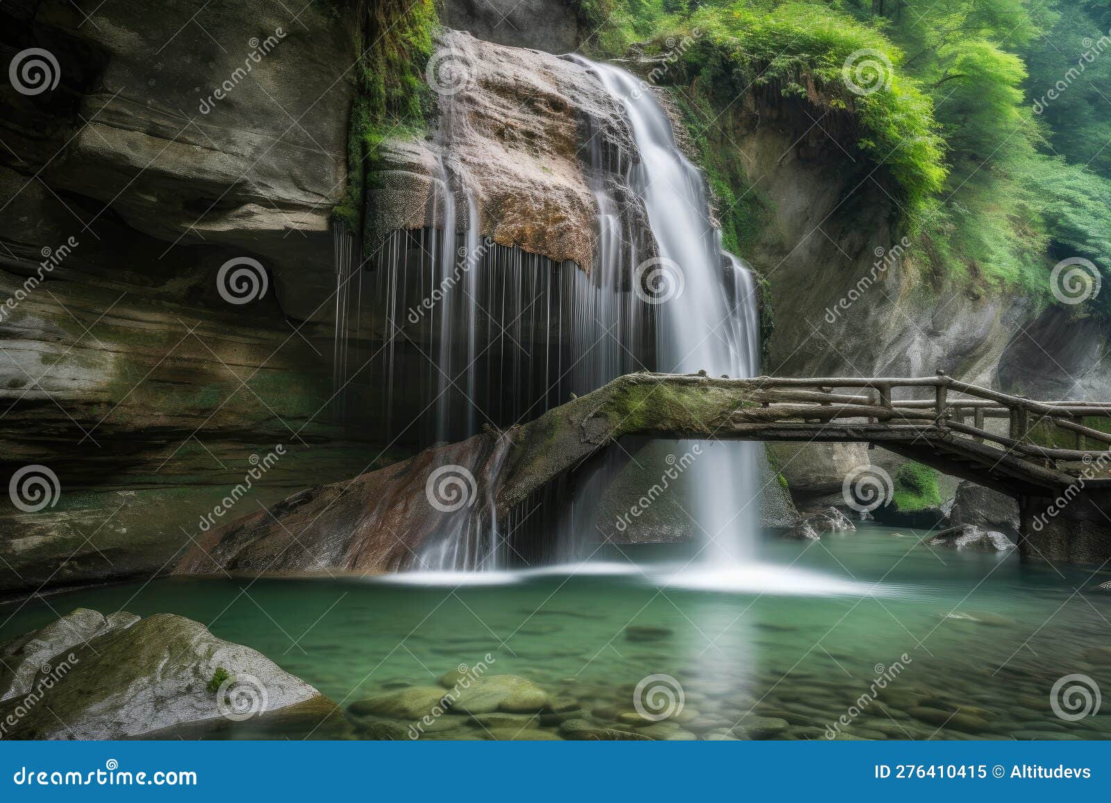 Natural Rock Formation with Natural Waterfall Cascading Down Its Sides ...