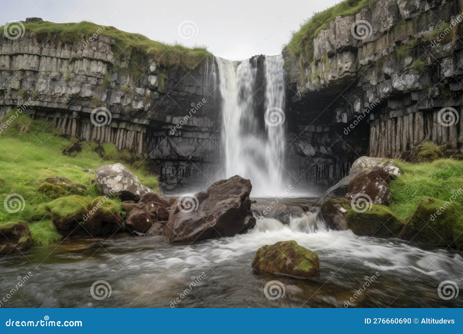 Natural Rock Formation with Natural Waterfall Cascading Down Its Sides ...