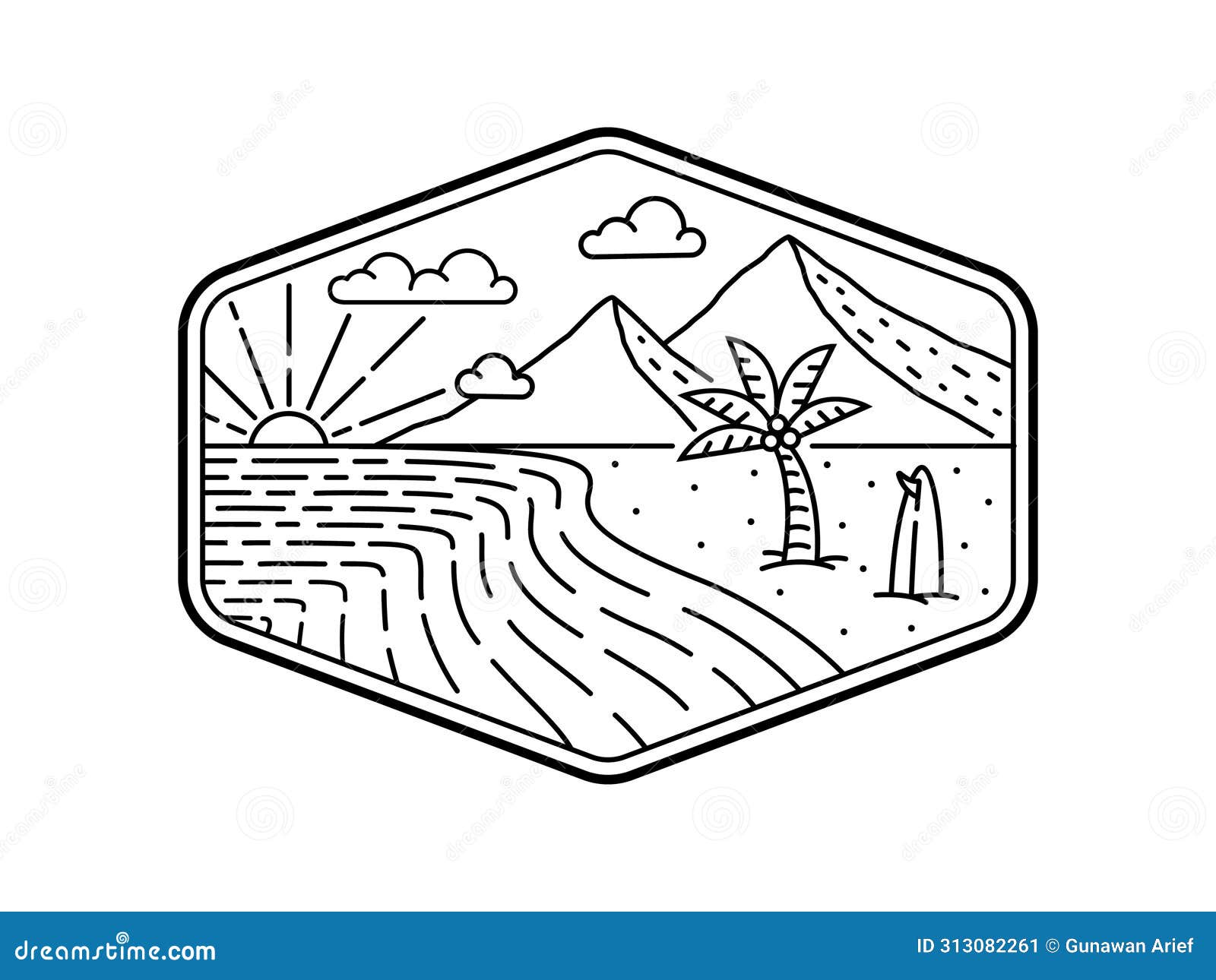 Natural Scenery in the Frame Line Art Illustration Stock Vector ...