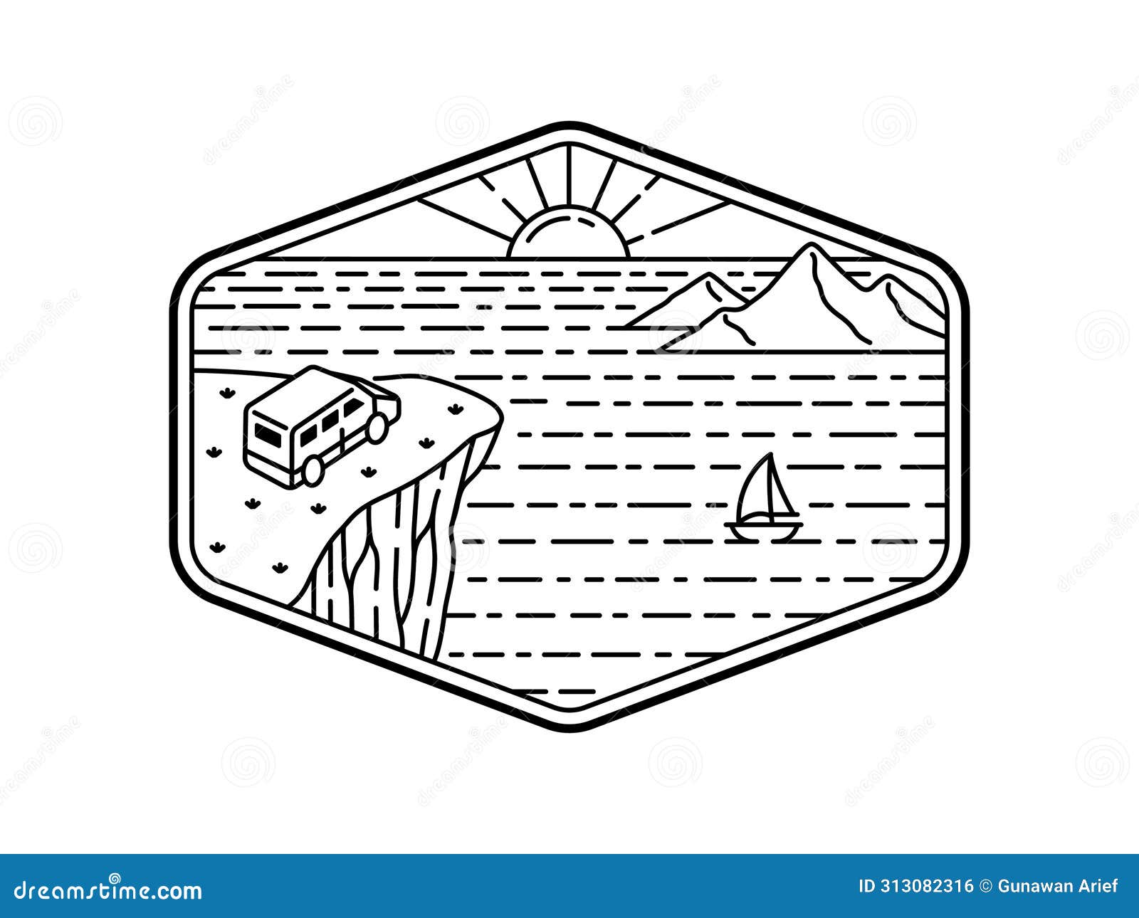 Natural Scenery in the Frame Line Art Illustration Stock Vector ...