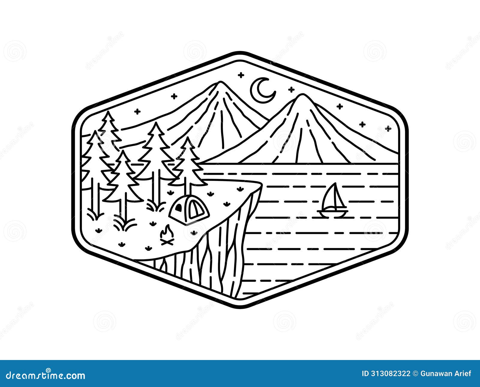 Natural Scenery in the Frame Line Art Illustration Stock Vector ...