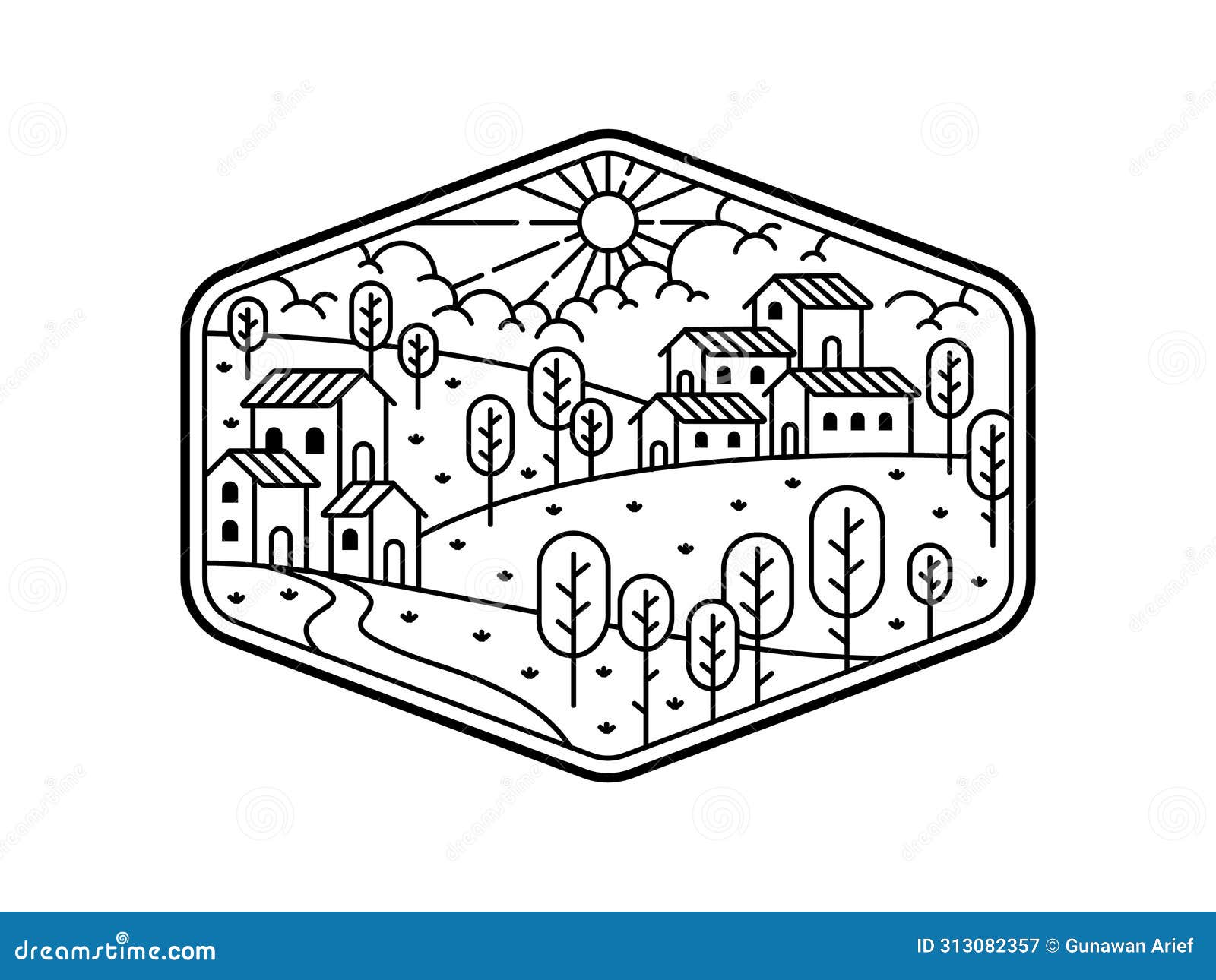 Natural Scenery in the Frame Line Art Illustration Stock Vector ...