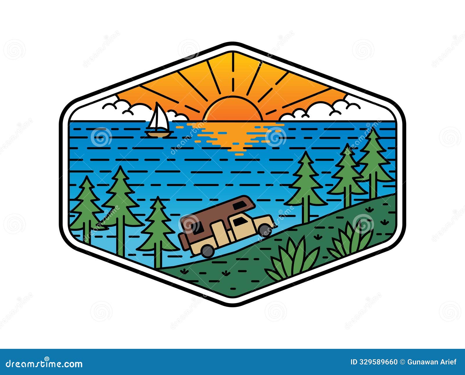 Natural Scenery in the Frame Line Art Illustration Stock Illustration ...