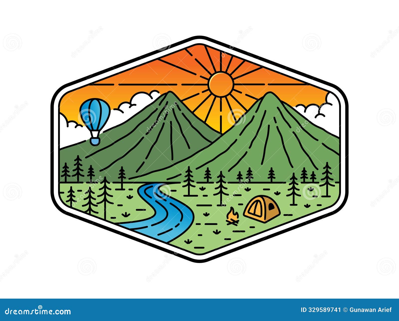 Natural Scenery in the Frame Line Art Illustration Stock Illustration ...
