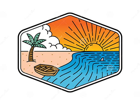 Natural Scenery in the Frame Line Art Illustration Stock Illustration ...