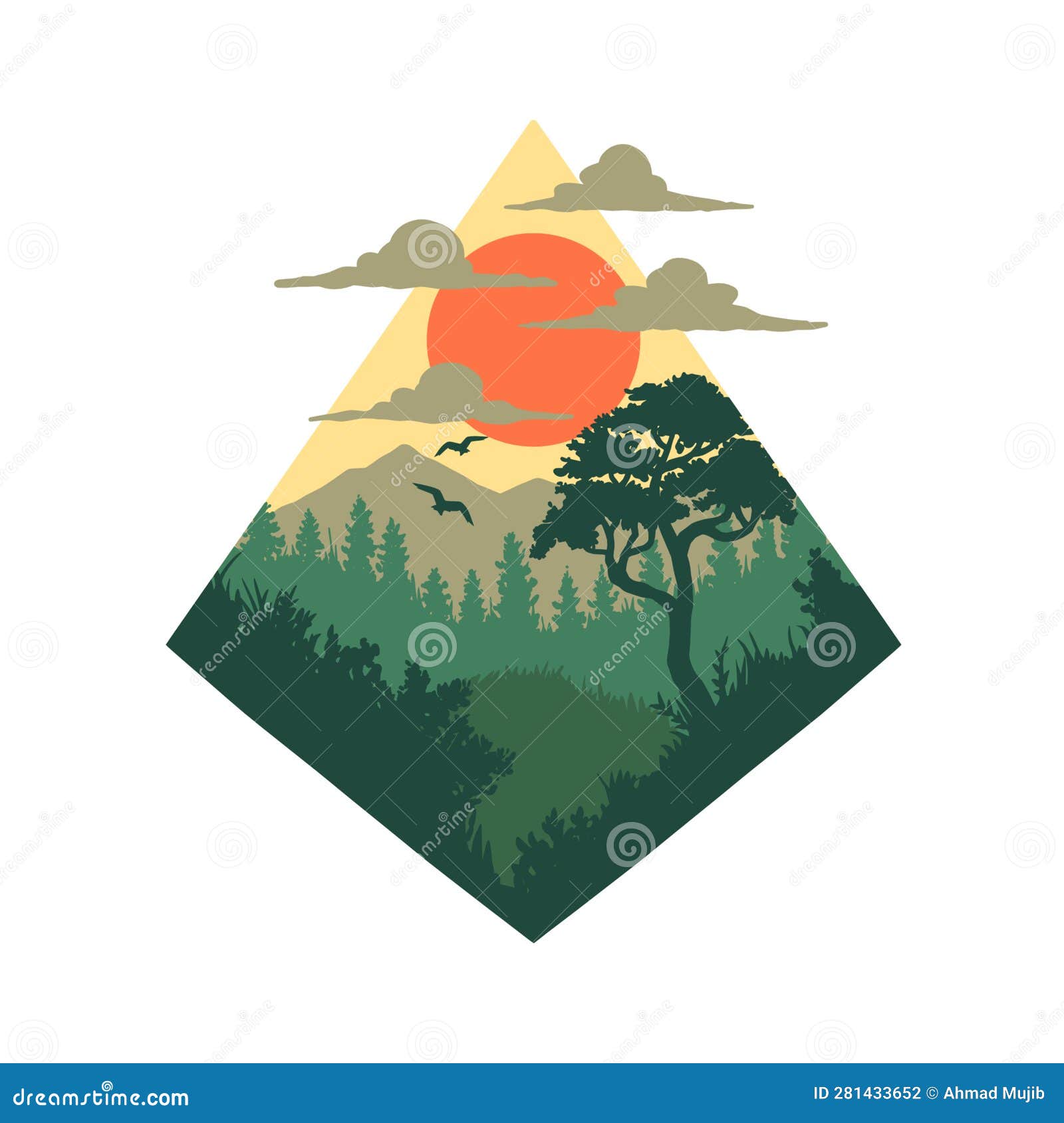 Natural Scenery in Geometric Shaped Design Stock Vector - Illustration ...