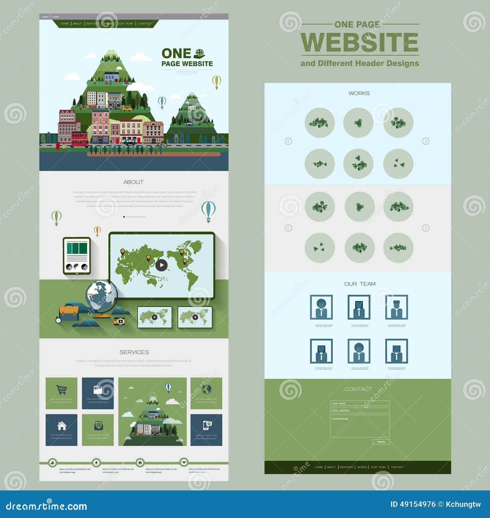Natural Scenery One Page Website Design Template Stock Vector ...