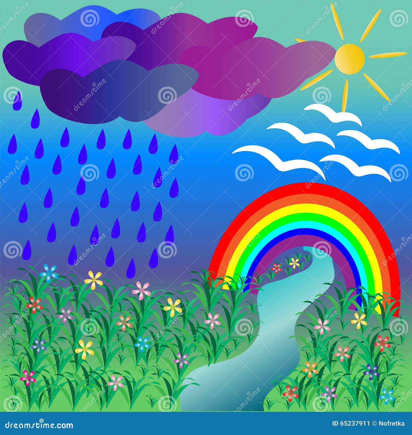 Natural Scenery with Rainbow Stock Vector - Illustration of horizon ...