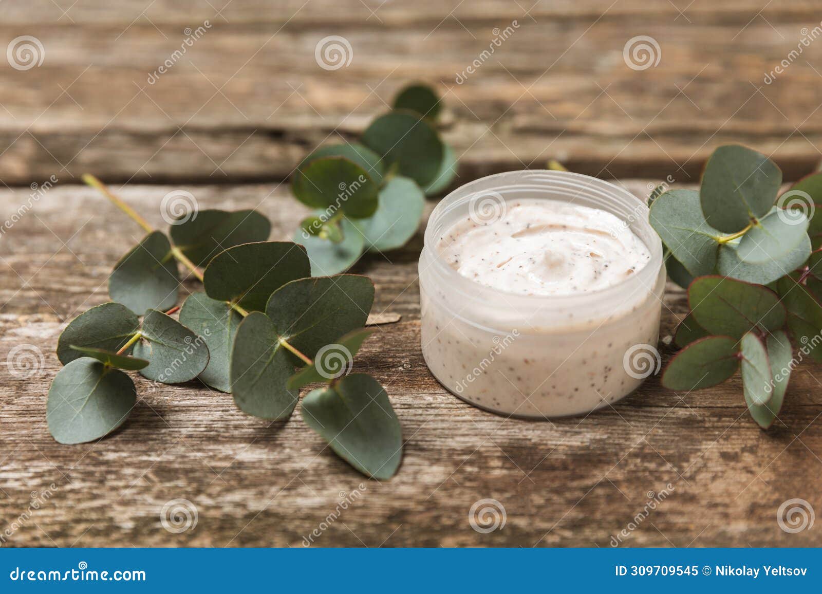Natural Scrub with Eucalyptus Extract on a Textured Background Stock ...
