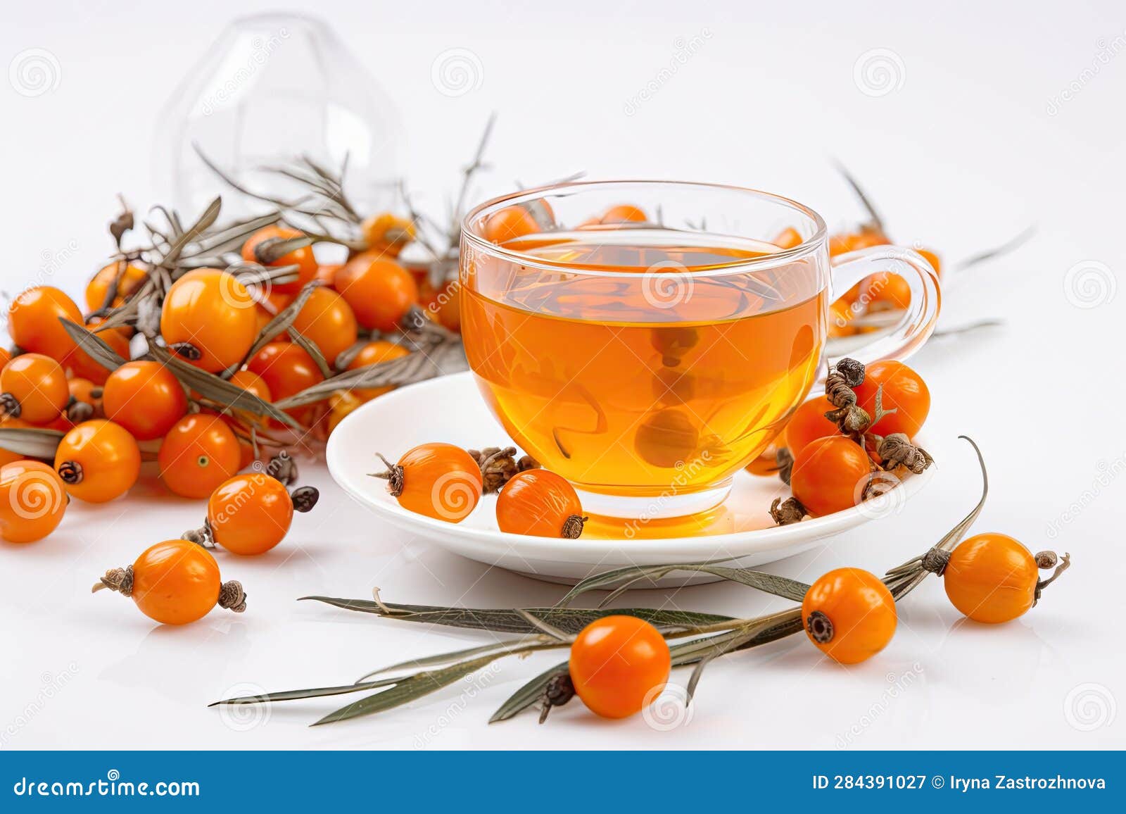 Natural Sea Buckthorn Tea on a White Background Stock Illustration ...