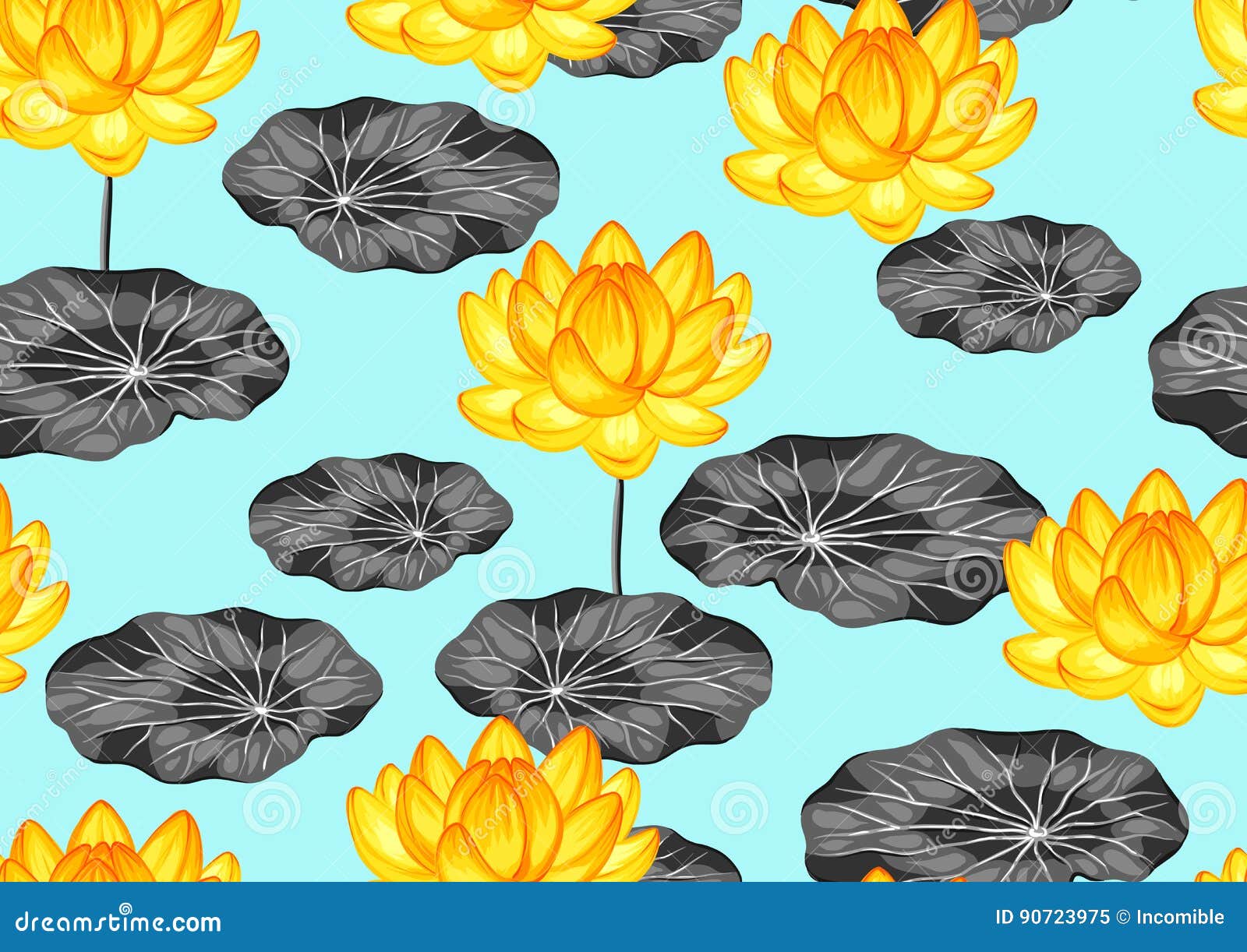 Natural Seamless Pattern with Lotus Flowers and Leaves Stock Vector ...