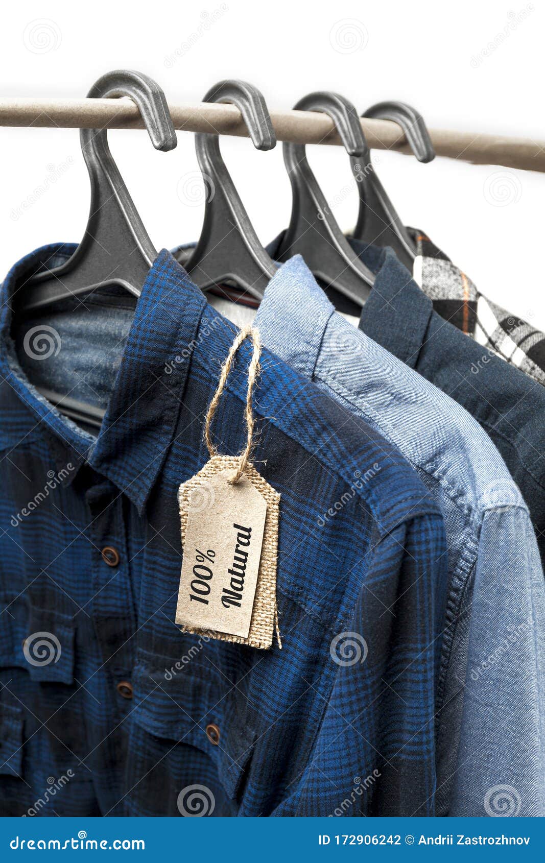 100 Natural Shirt Clothing with Label on a Hanger Stock Photo - Image ...