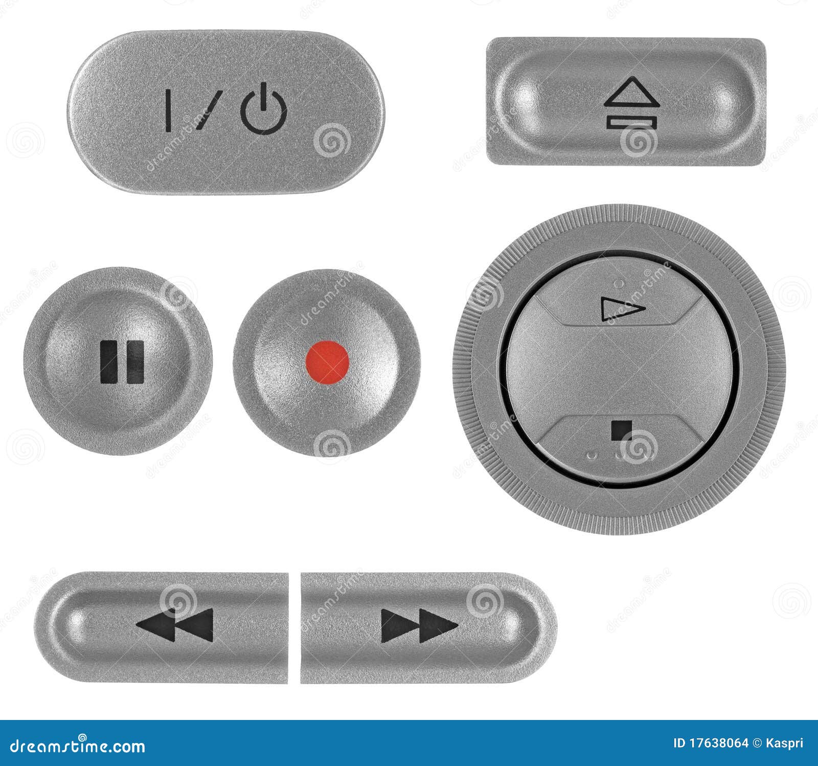 Natural Silver Grey DVD Recorder Buttons, Isolated Stock Photo - Image ...