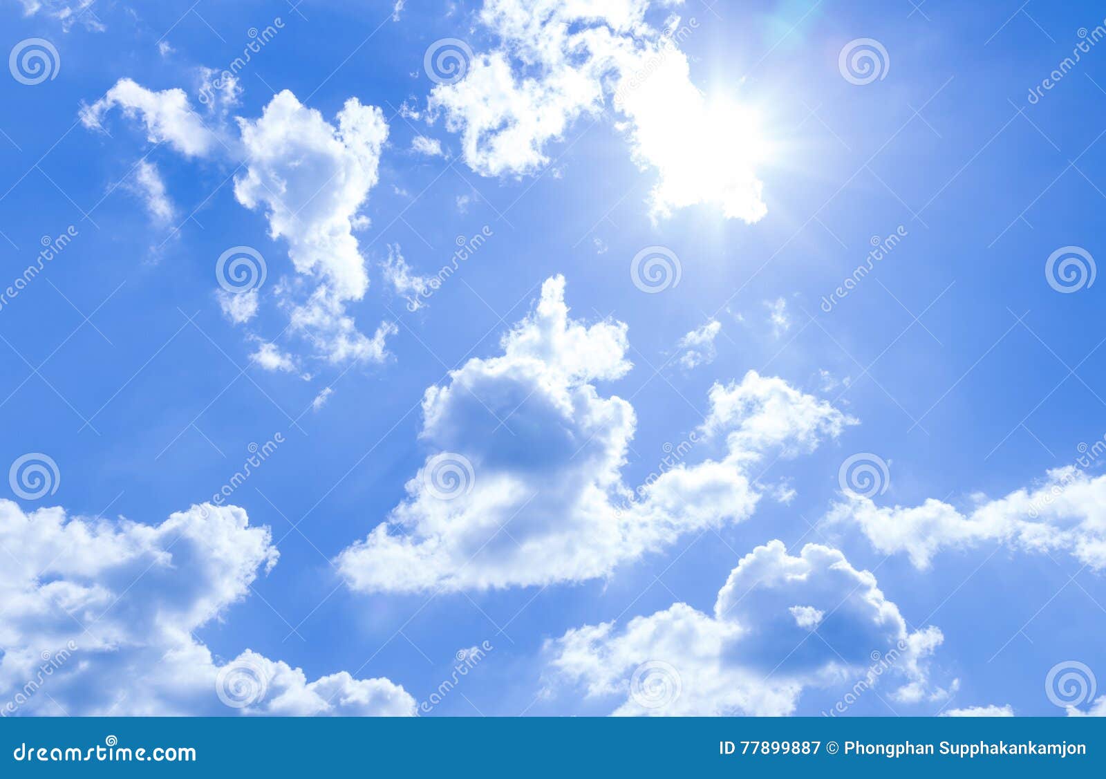 Natural Sky Background and Radiating Rays in a Blue Sky with Clouds ...