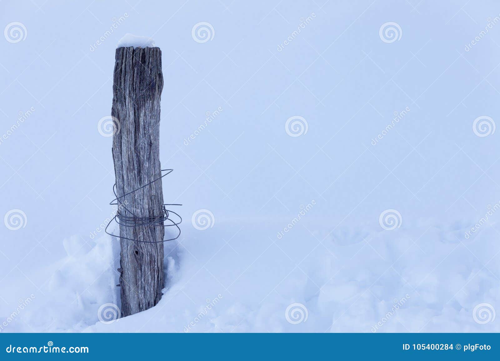 Natural Snow Background with a Wooden Pole Stock Photo - Image of ...