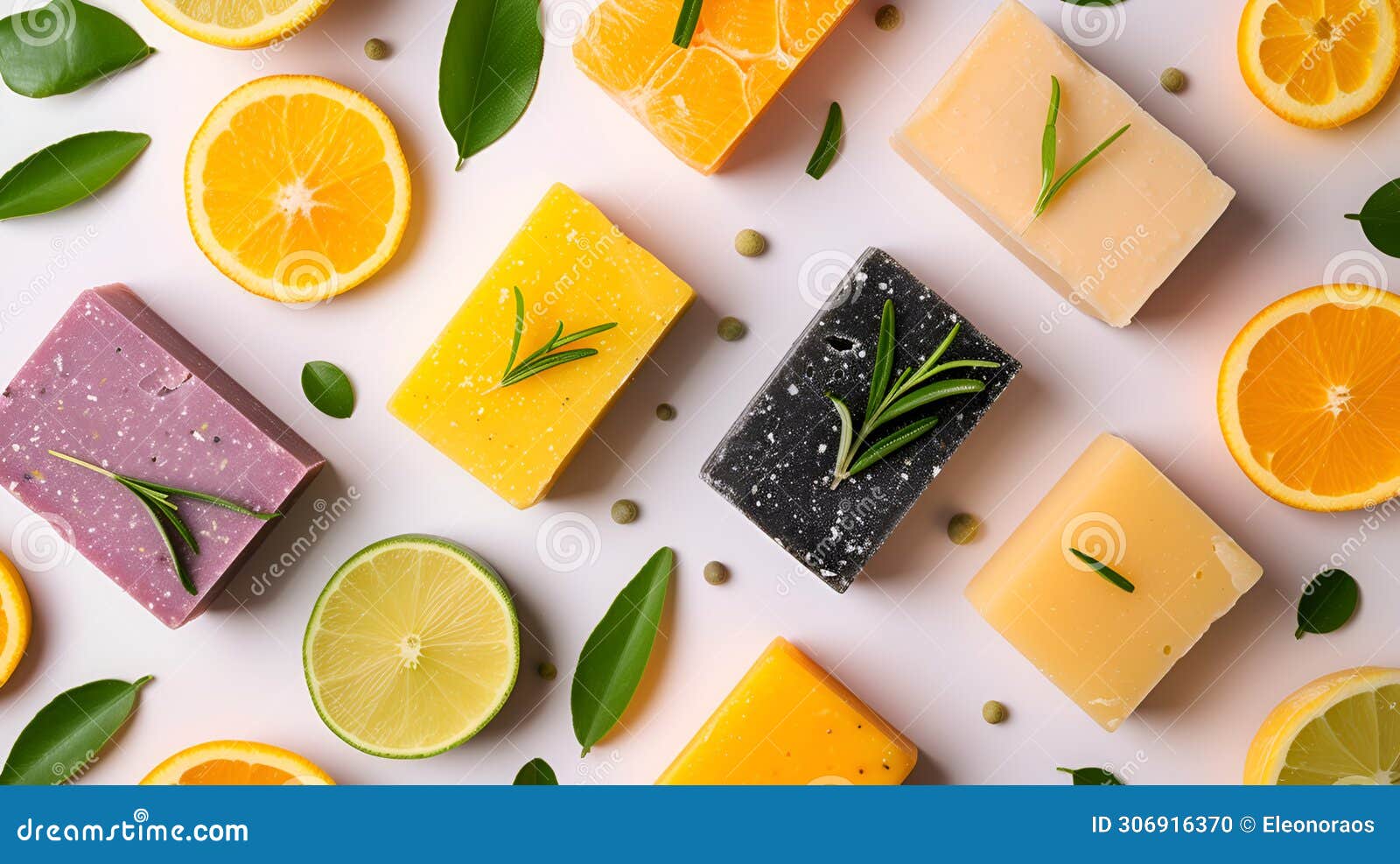 Natural Soap Assortment with Citrus Elements on White Backdrop. Stock ...