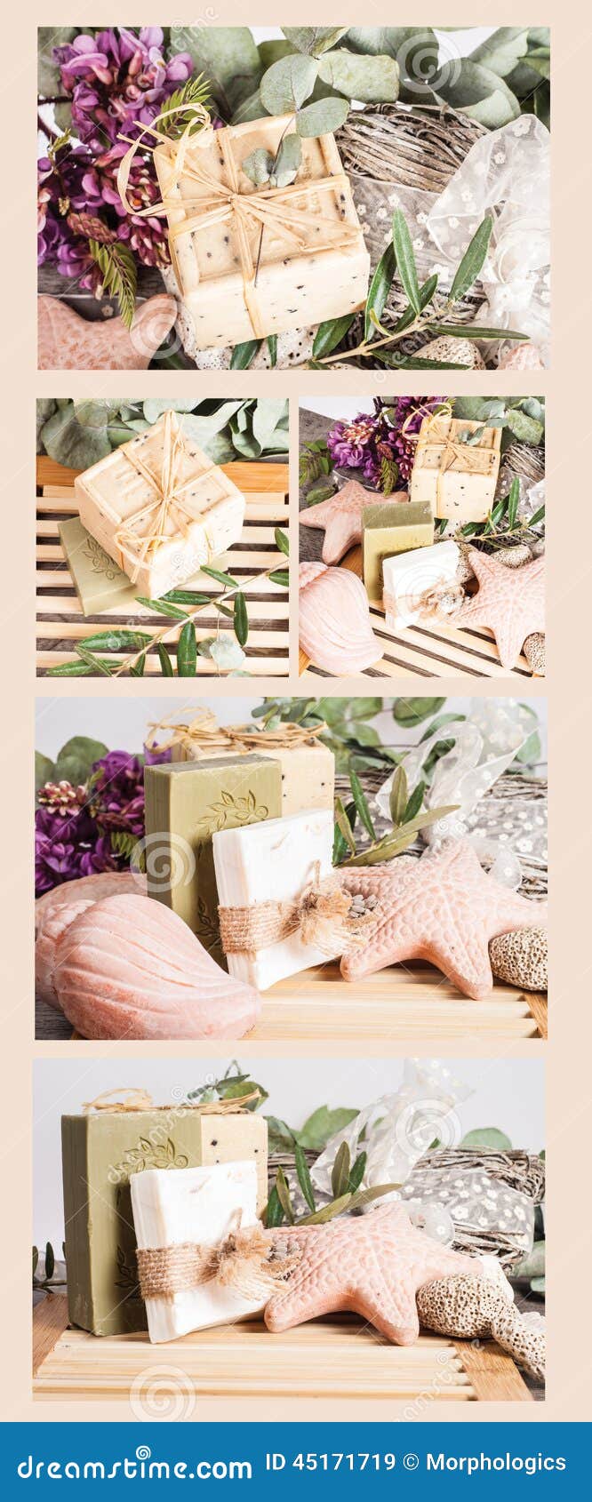 Natural Soaps Collage with Ceramic Shells Stock Image - Image of leaves ...