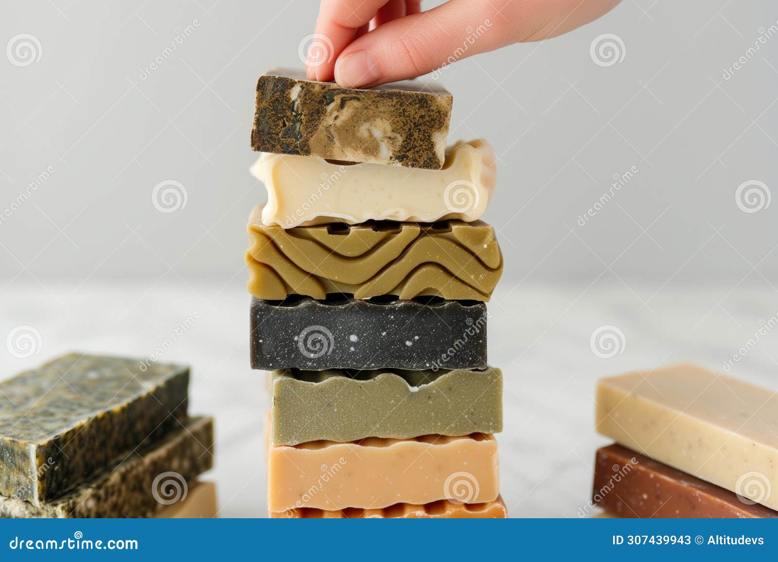 Natural Soaps Stack with Hand Reaching for Top Bar Stock Image - Image ...