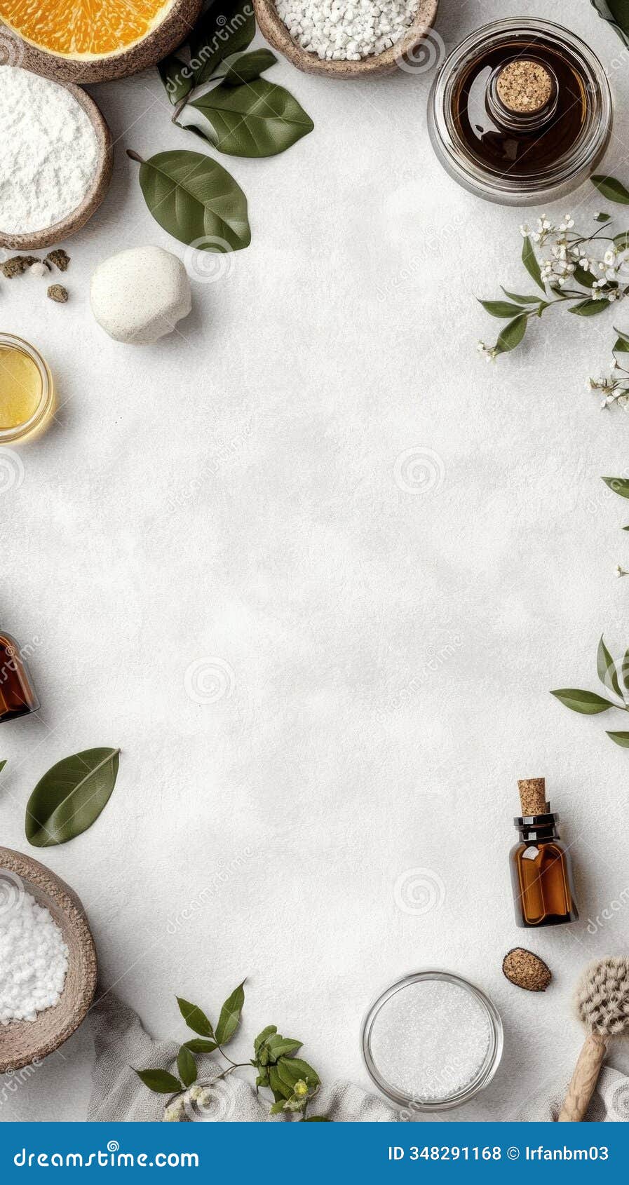 Natural Spa Products and Greenery on White Background Stock ...