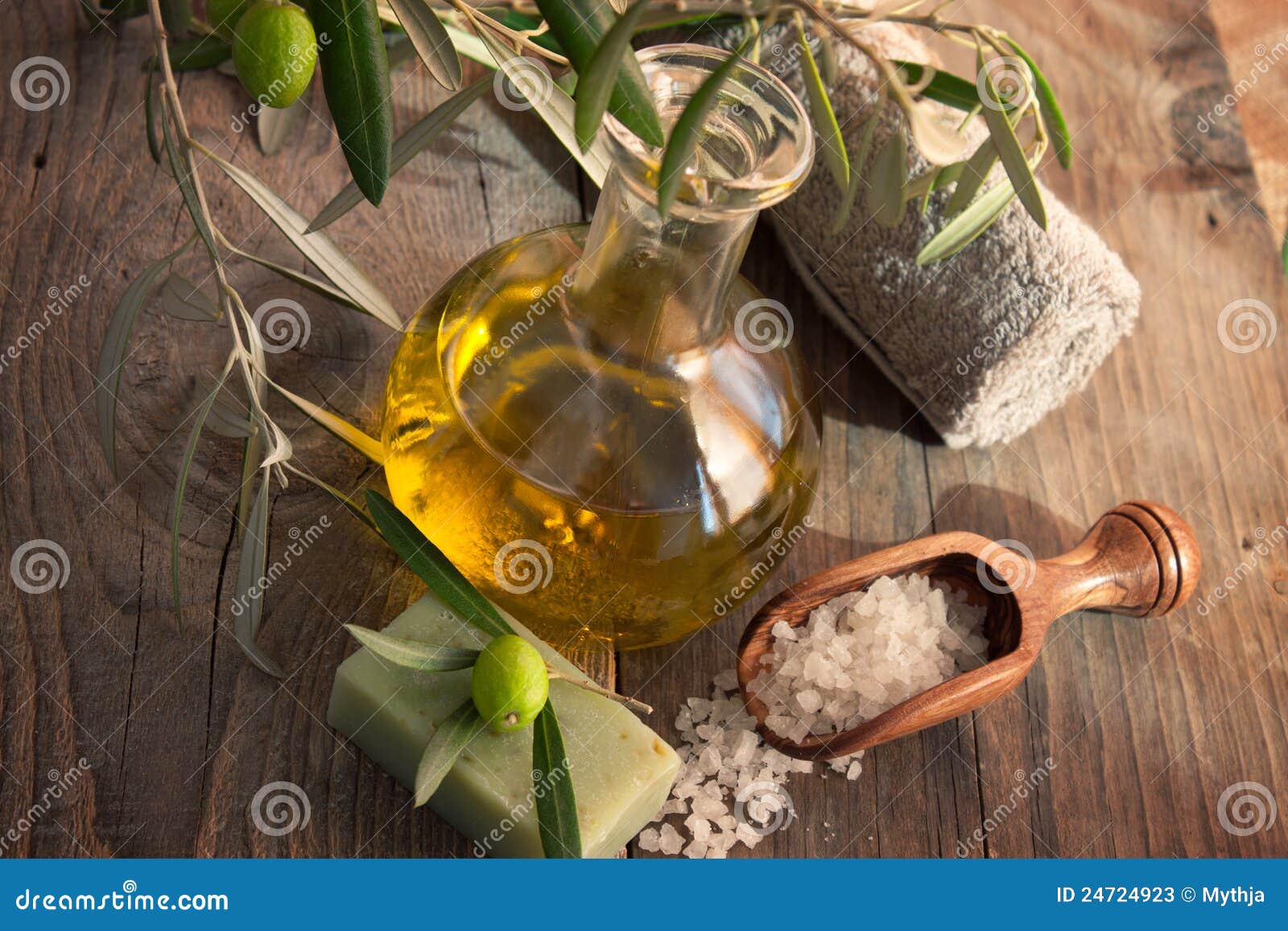 Natural Spa Setting with Olive Oil. Stock Image - Image of concept ...