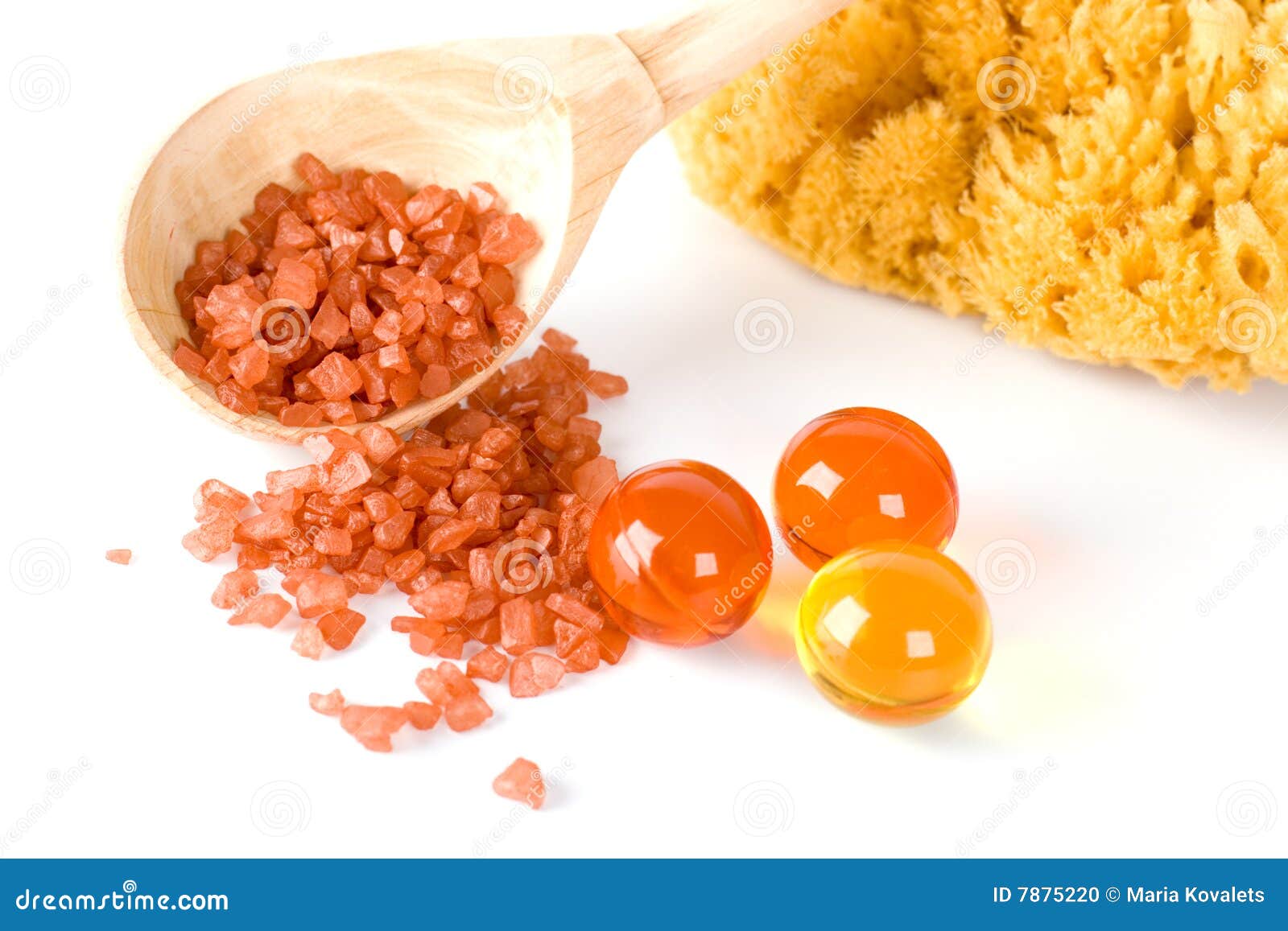 Natural Sponge, Bath Salt and Oil Balls Stock Photo - Image of ...