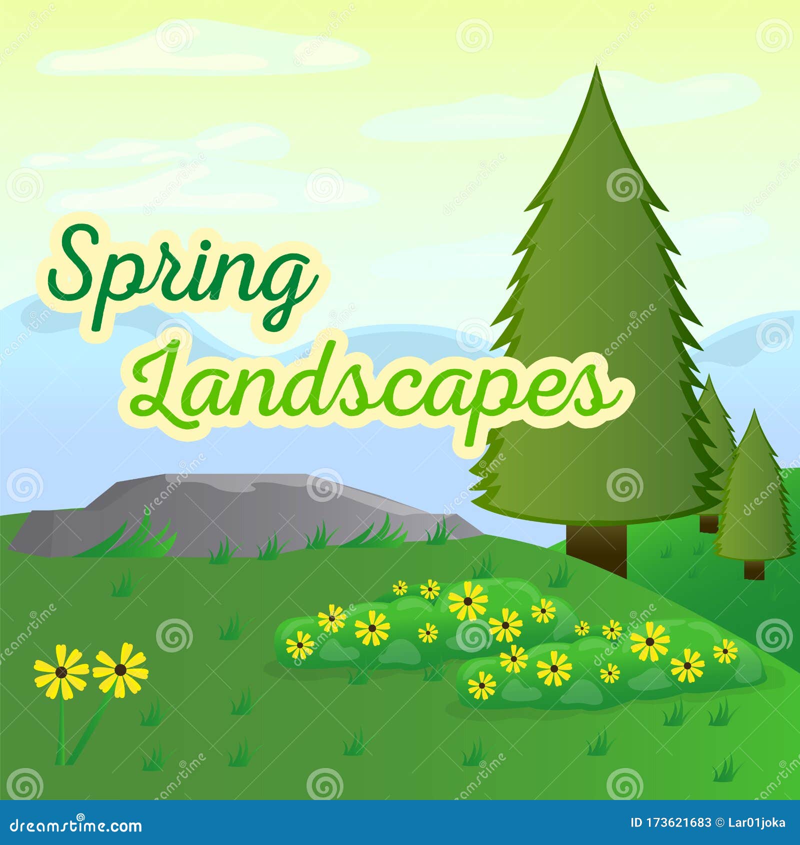 Natural spring landscape stock vector. Illustration of meadow - 173621683