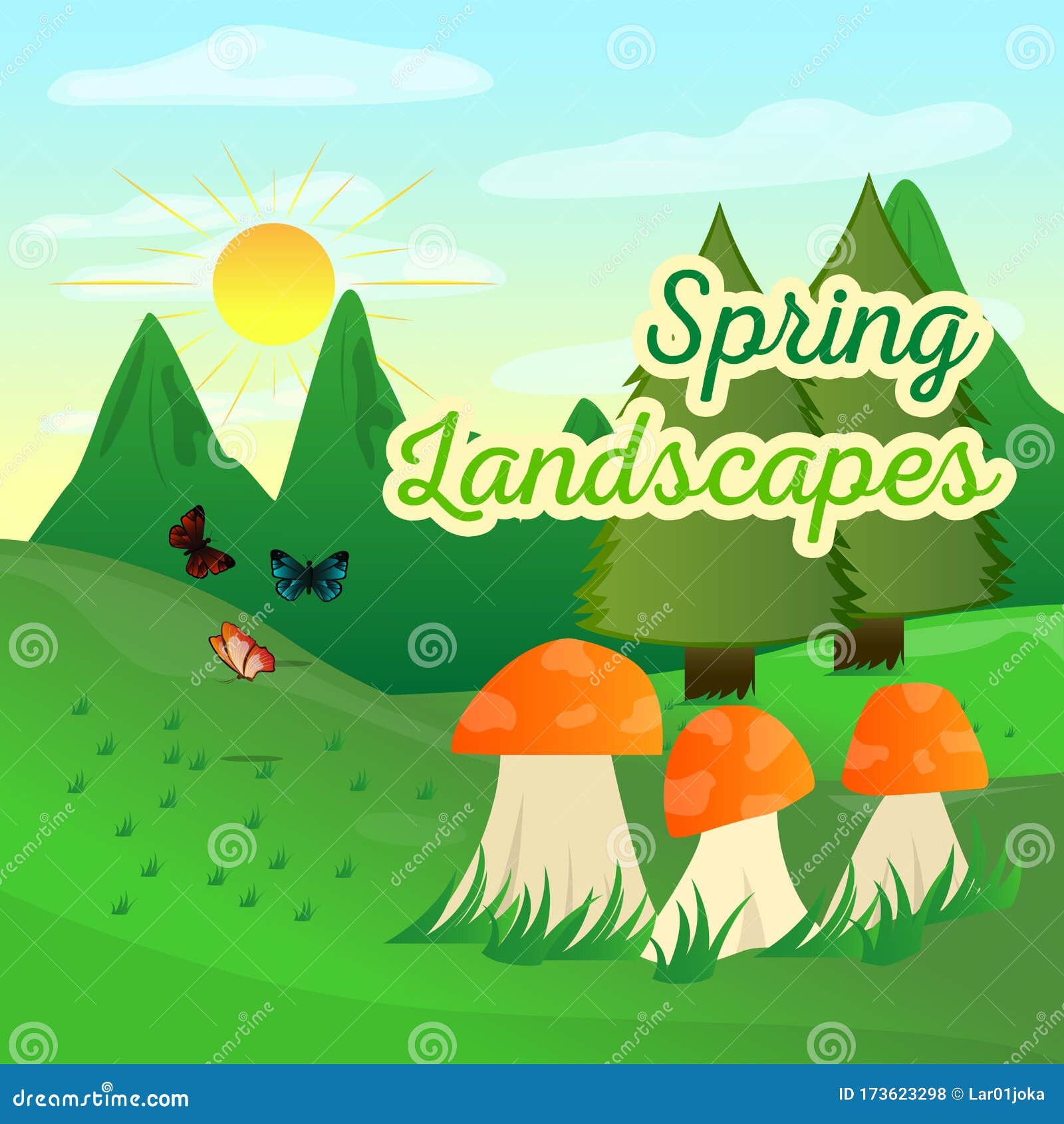 Natural spring landscape stock vector. Illustration of beauty - 173623298