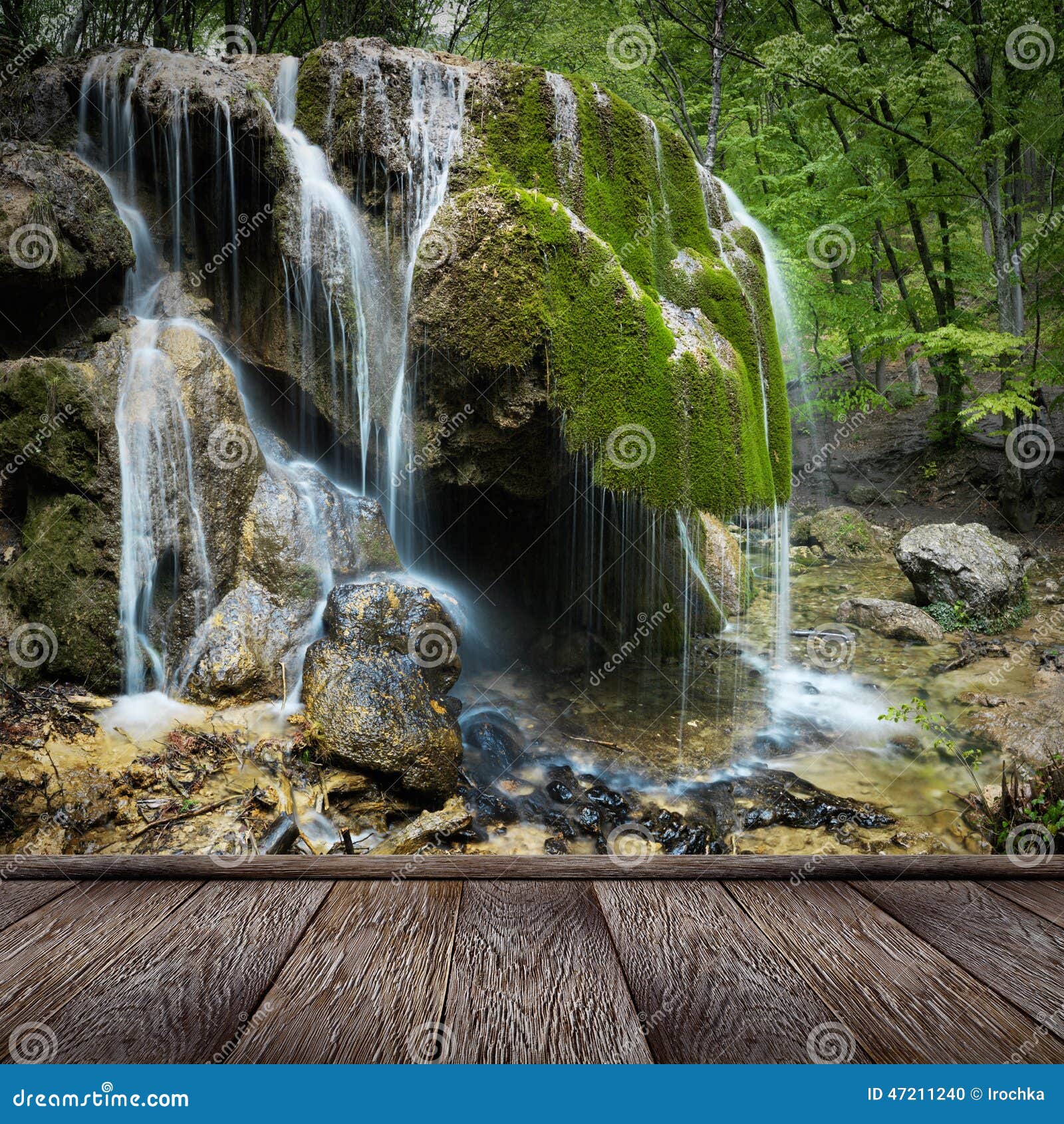 Natural Spring Waterfall stock photo. Image of forest - 47211240